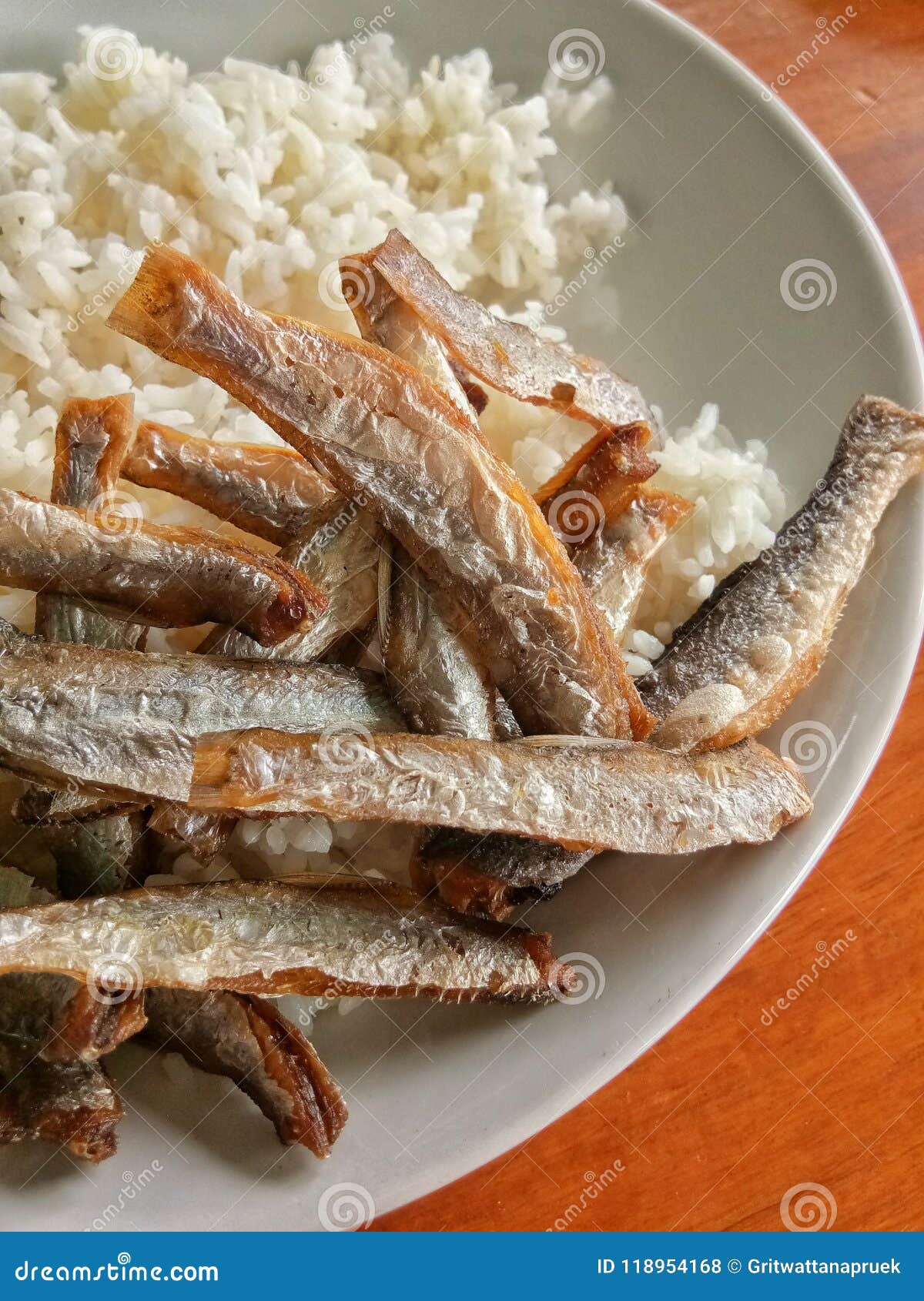 Fried Fish with Steamed Rice Stock Photo - Image of simple, fish: 118954168