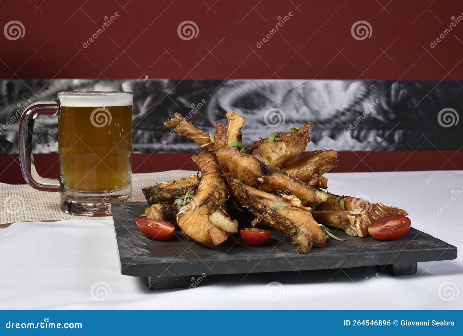 Fried Fish Strips Served on Stone Stock Photo - Image of food, fish ...