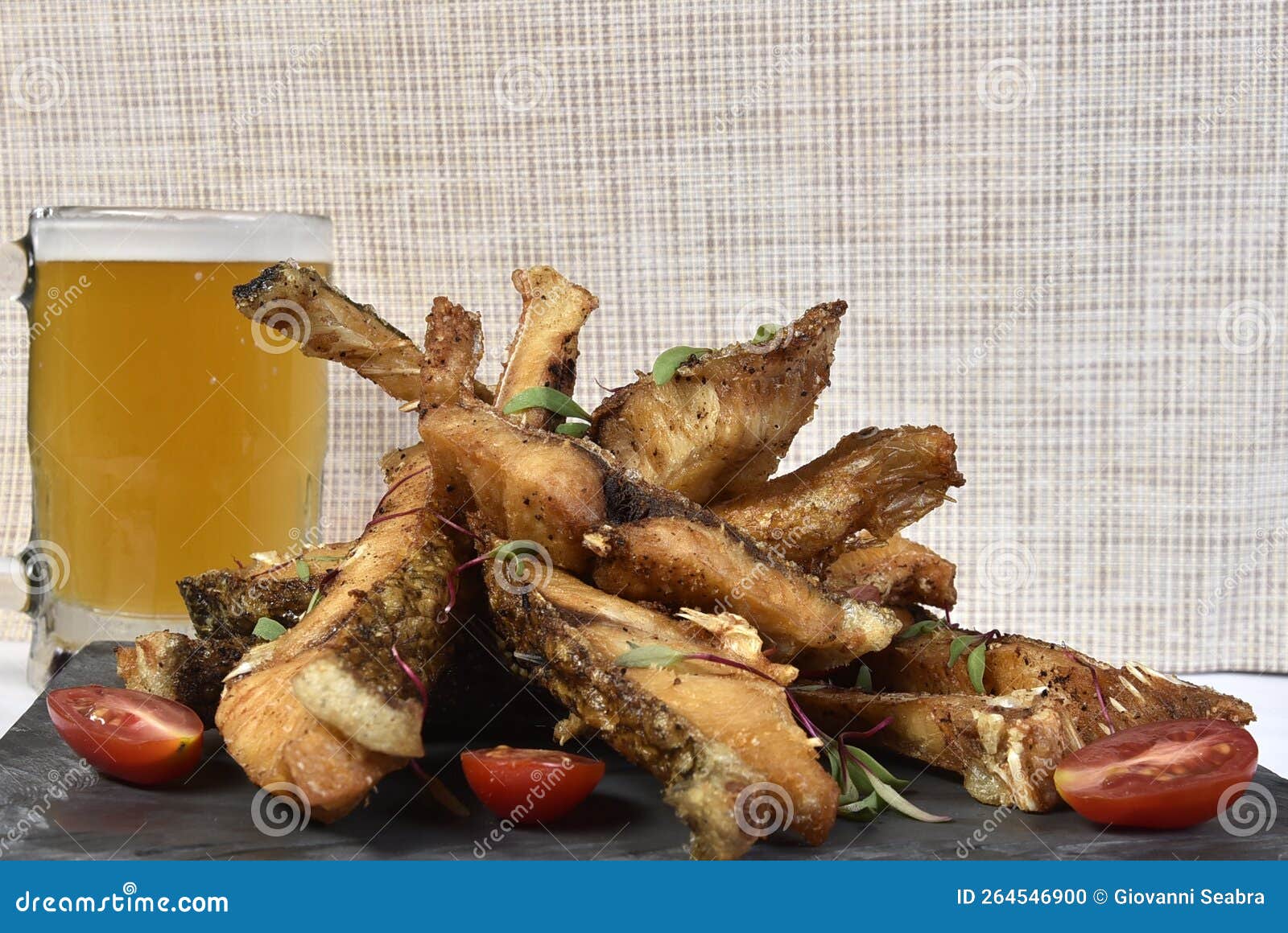 Fried Fish Strips Served on Stone Stock Photo - Image of tartar, sauce ...