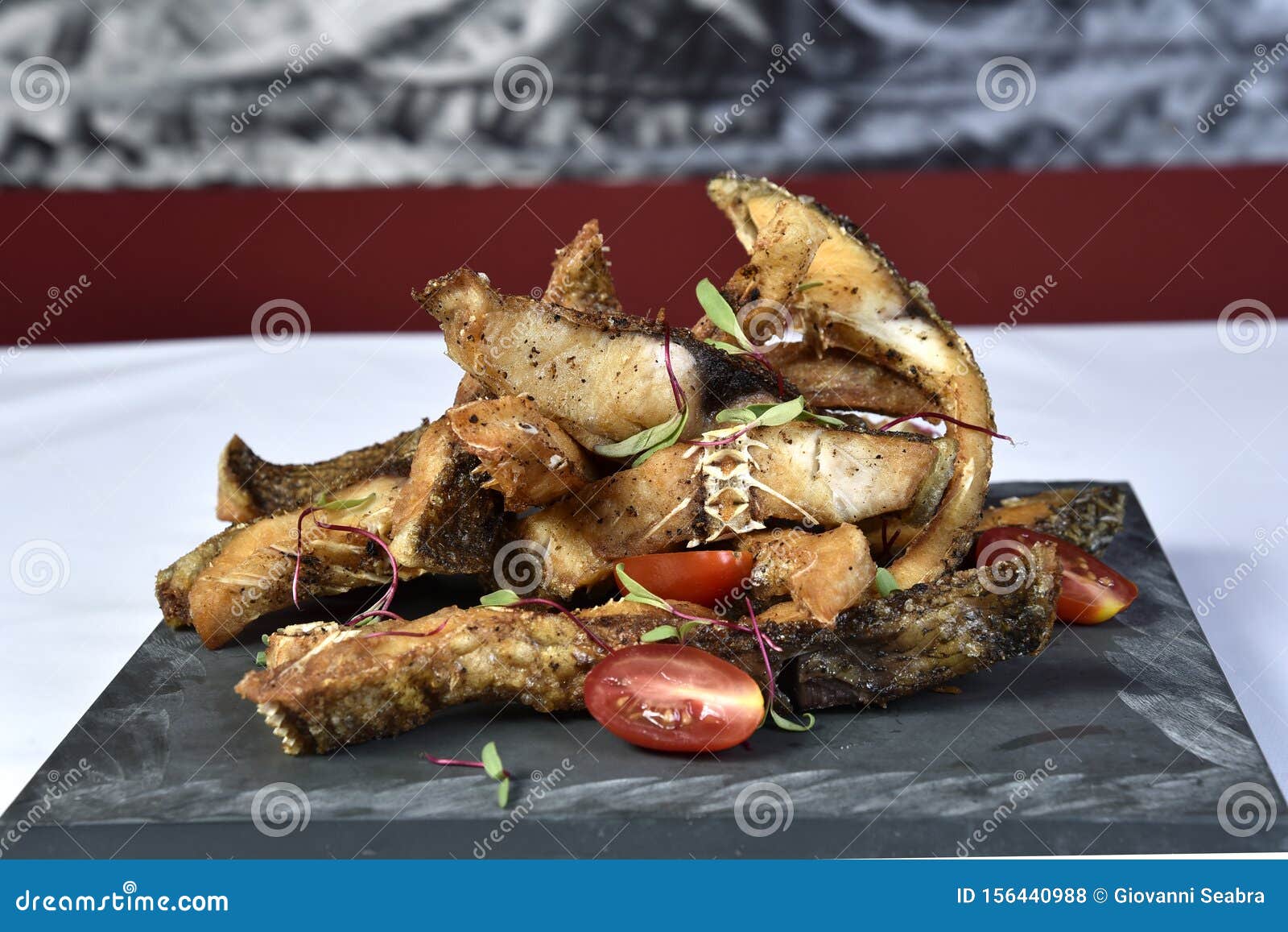 Fried Fish Strips Served on Stone Stock Photo - Image of flavor, fillet ...
