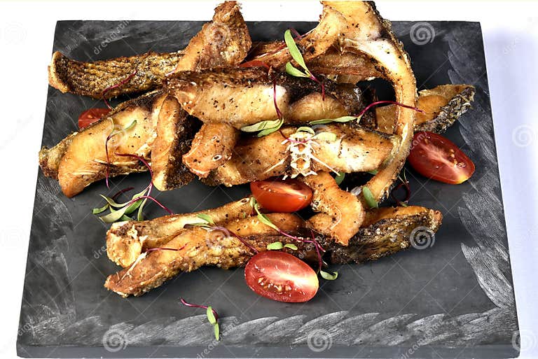 Fried Fish Strips Served on Stone Stock Image - Image of fish, life ...