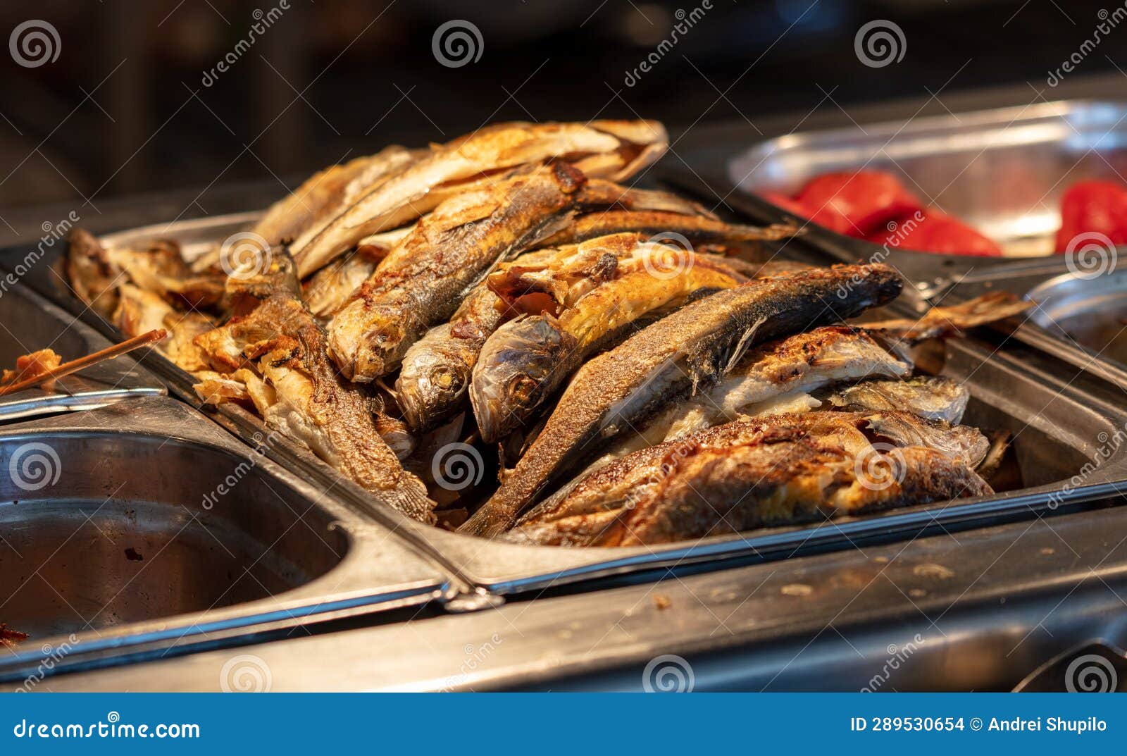 Fried Fish on a Tray in a Restaurant Stock Photo - Image of white ...