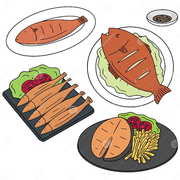 Fried fish stock vector. Illustration of fish, cartoon - 75336411