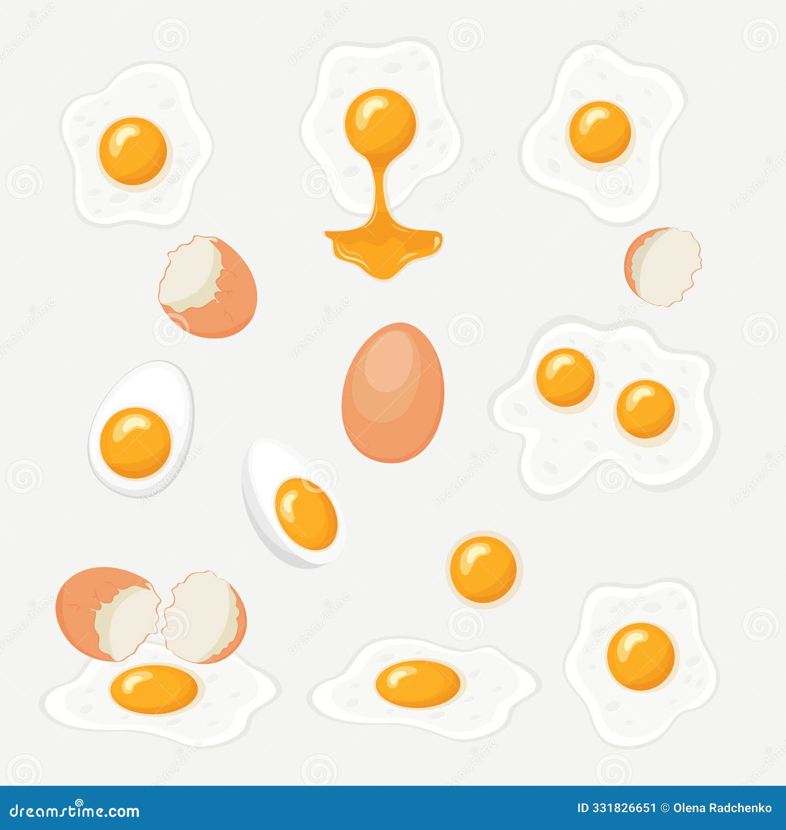 Fried and Fresh Eggs in Different Forms. Stock Vector Art in Flat Style ...