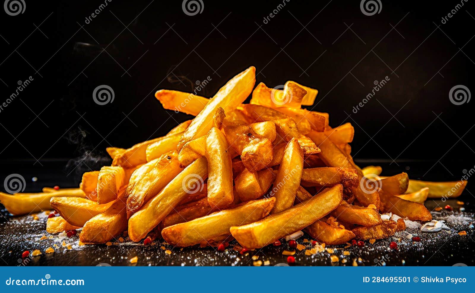 Fried Fries on Dark Background Generative AI Stock Illustration ...