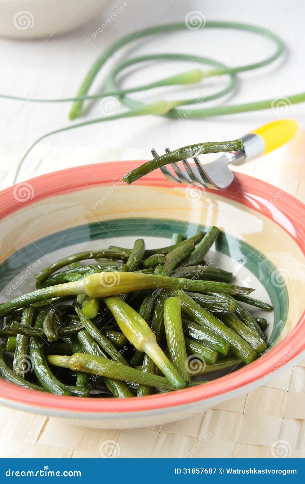 Fried garlic stems stock image. Image of stalk, garlic - 31857687