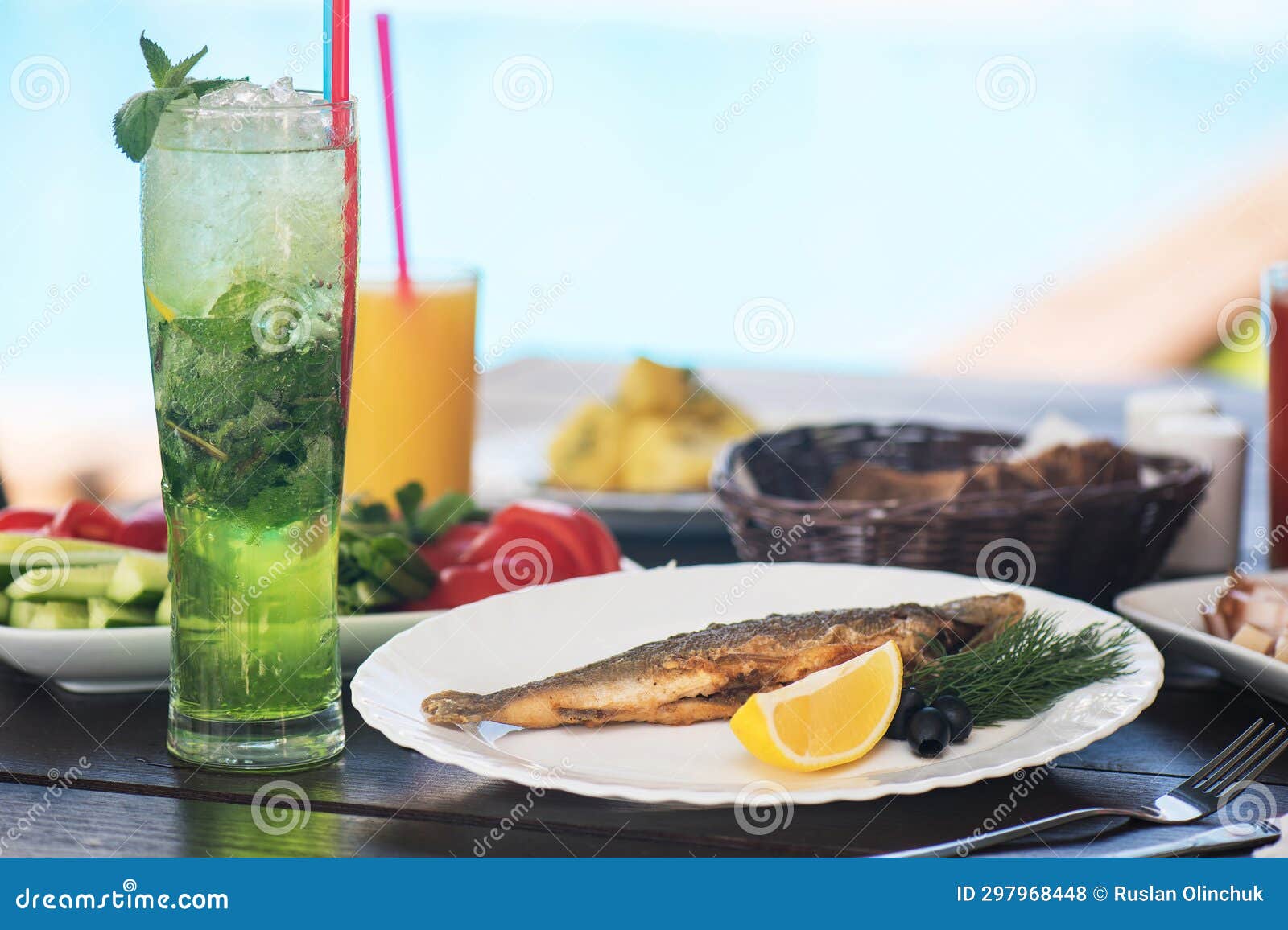 Fried grayling fish stock photo. Image of cook, dish - 297968448