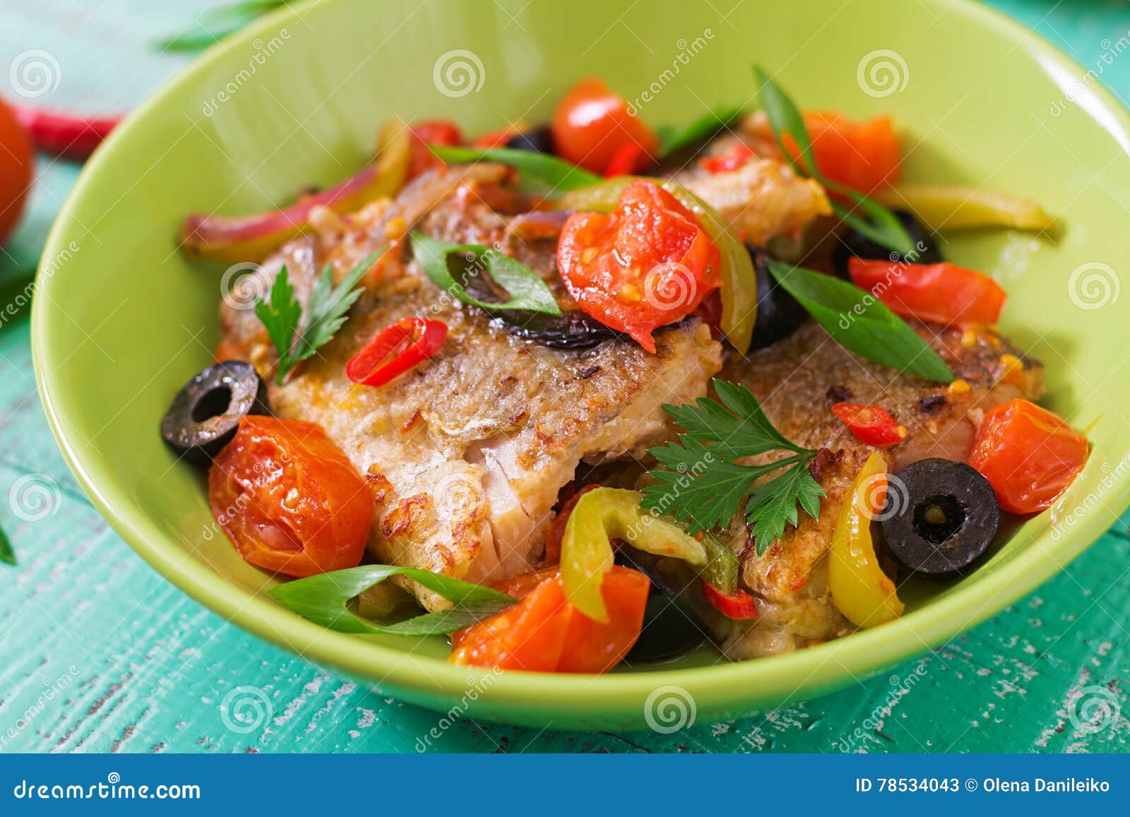 Fried Hake Fillet with Tomato and Olives Stock Image - Image of diet ...