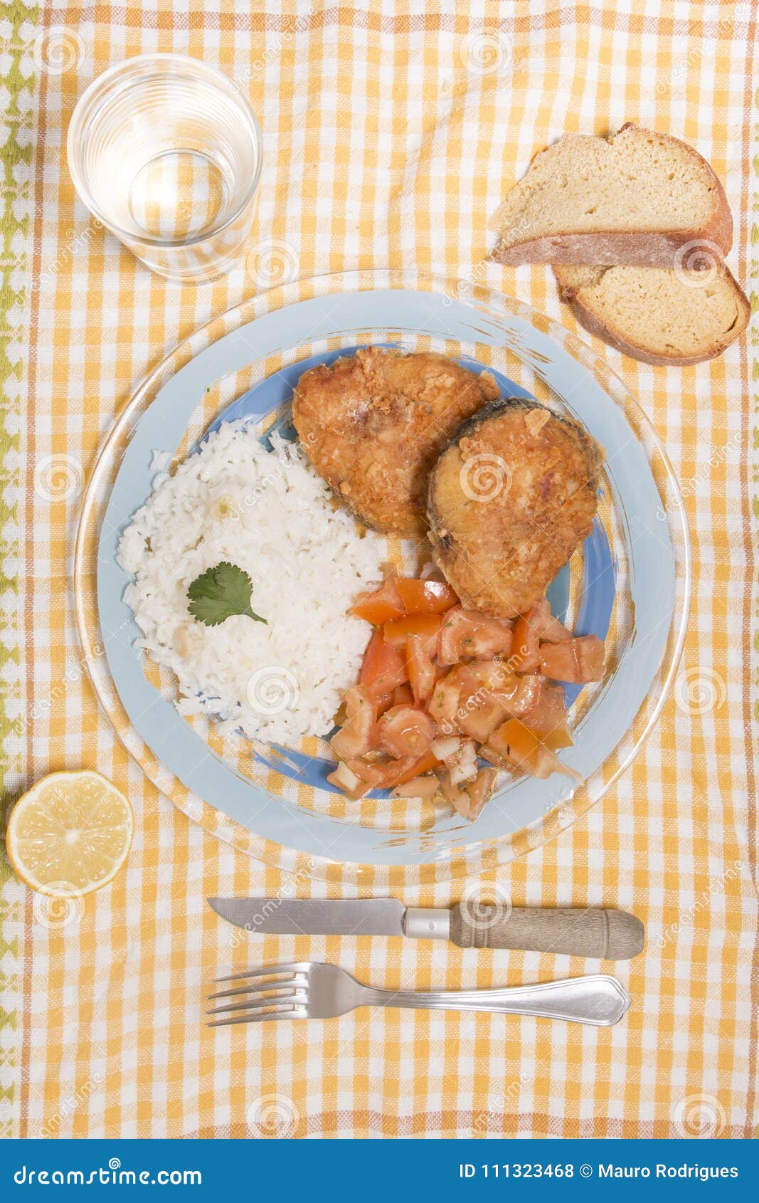 Fried hake fish with rice stock photo. Image of cuisine - 111323468