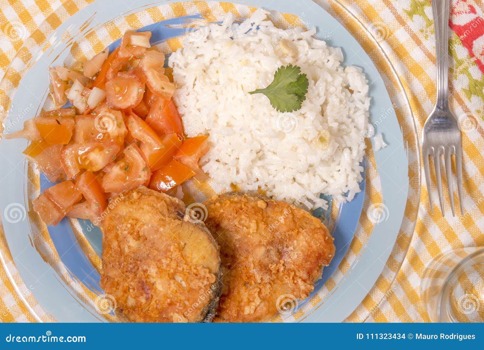 Fried hake fish with rice stock photo. Image of tradition - 111323434