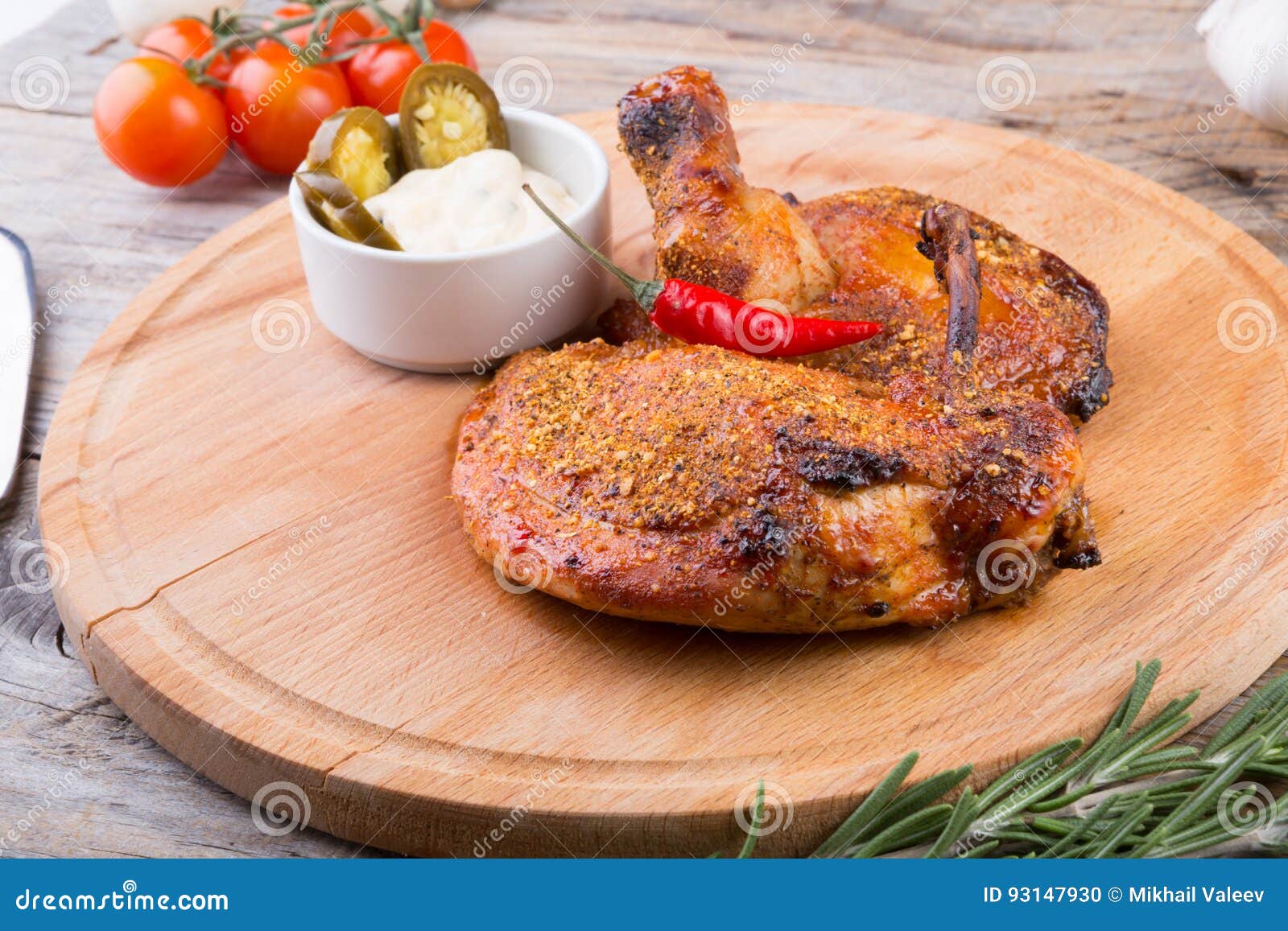 Fried half chicken stock photo. Image of board, healthy - 93147930