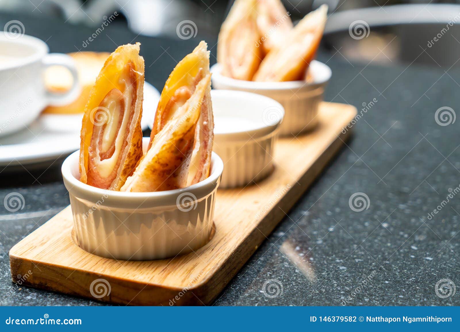 Fried Ham and Cheese Spring Rolls Stock Photo - Image of sauce, cuisine ...