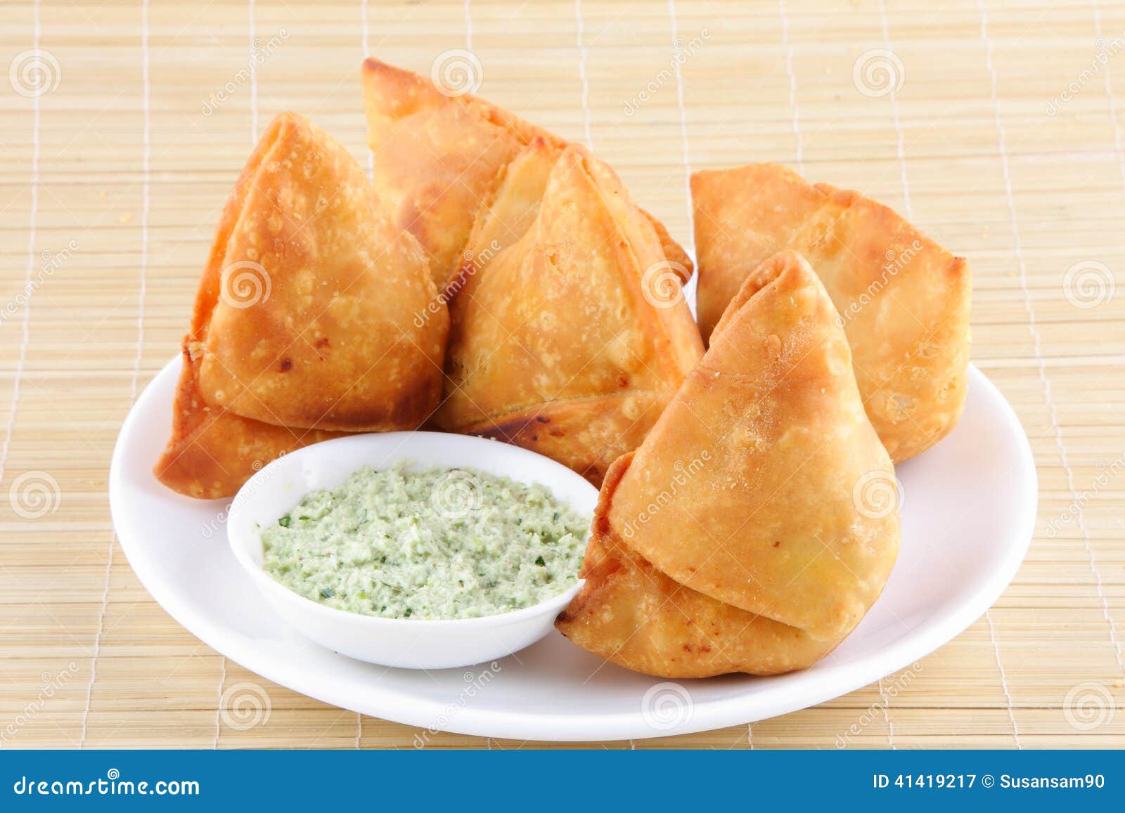 Fried Indian Samosa with Coconut Chutny. Stock Image - Image of ...