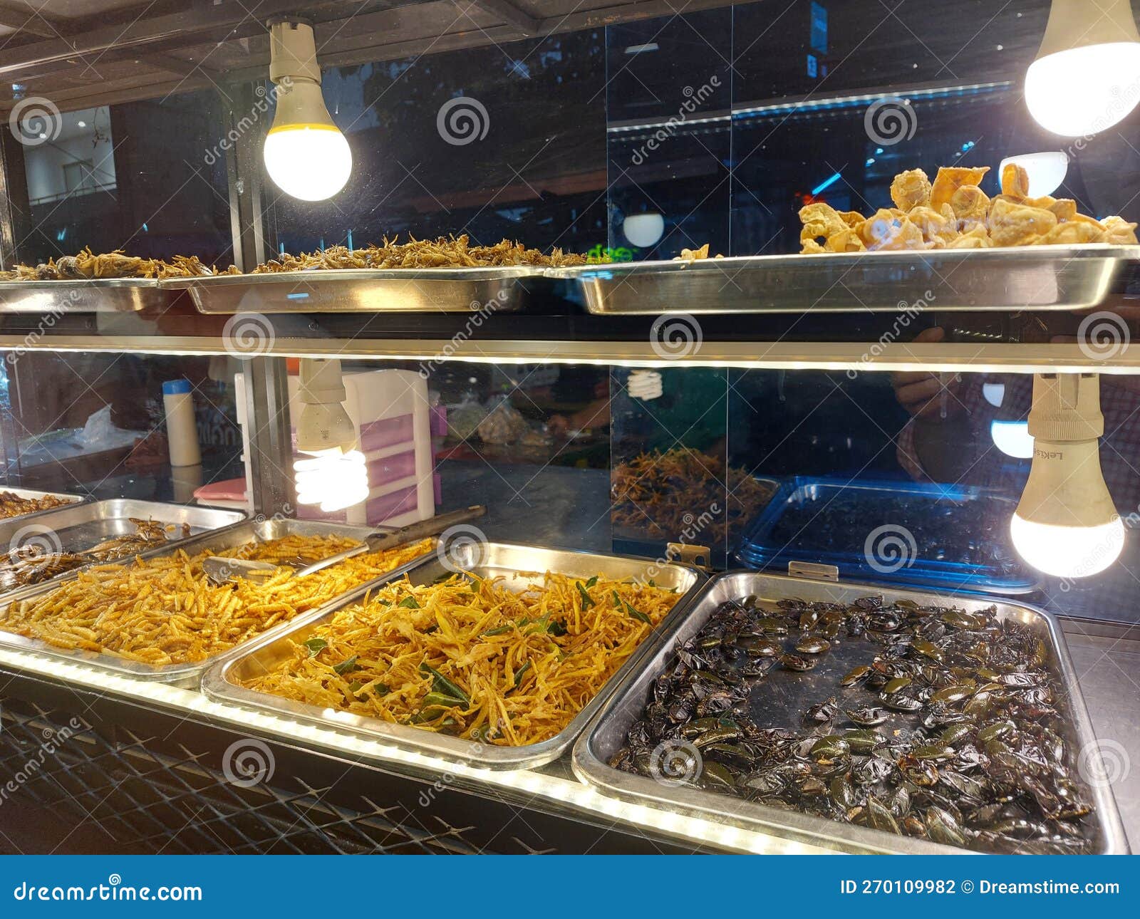 Fried Insects Stall in Night Market Thailand Stock Photo - Image of ...