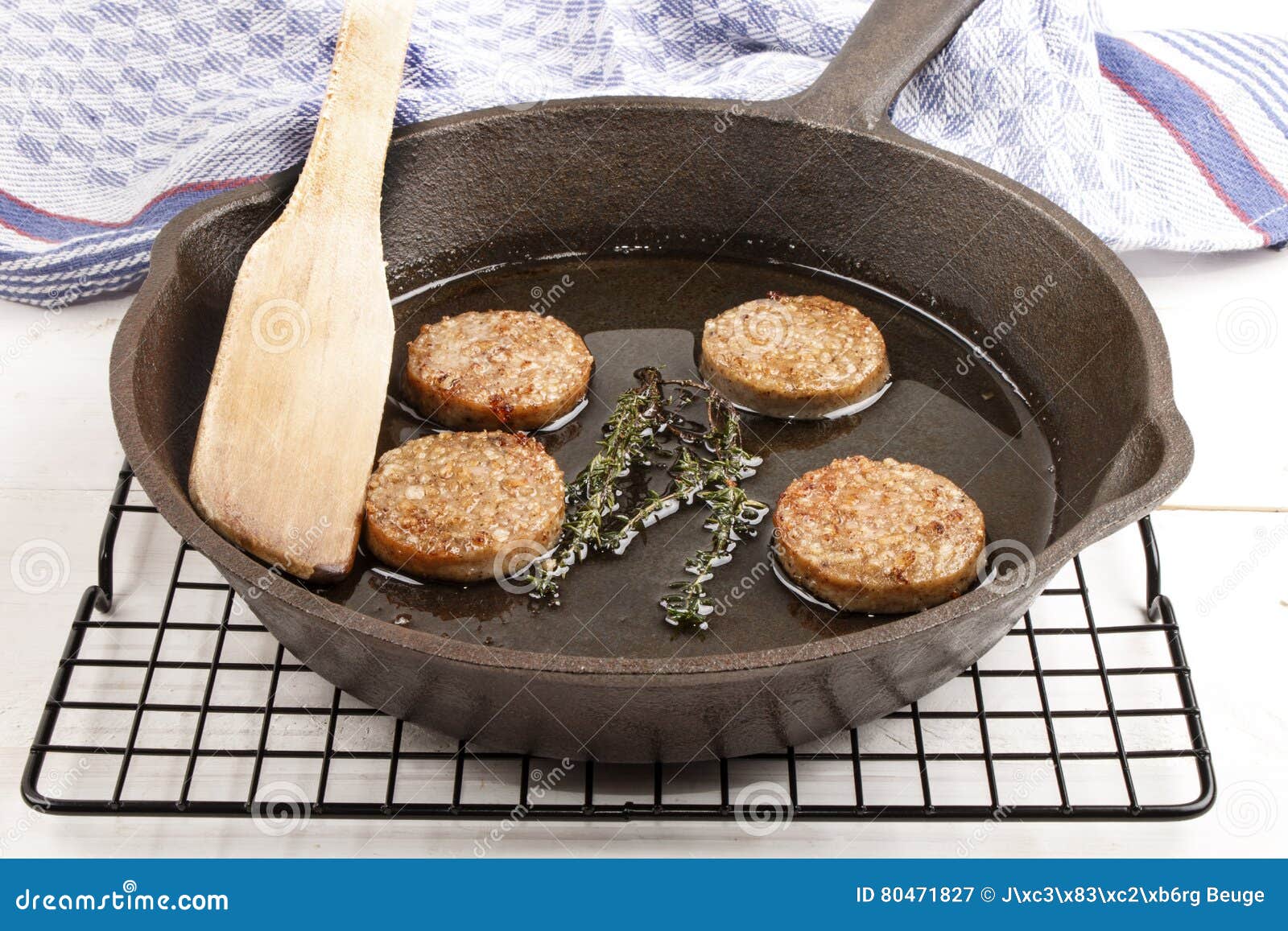 Fried Irish Home Made White Pudding with Oil in a Pan Stock Image ...
