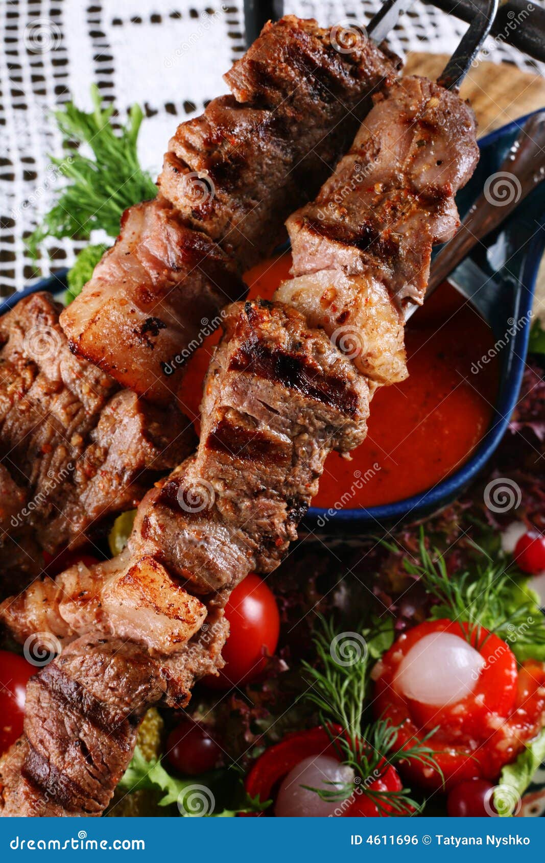 Fried kebab stock photo. Image of pork, tomato, meal, skewer - 4611696