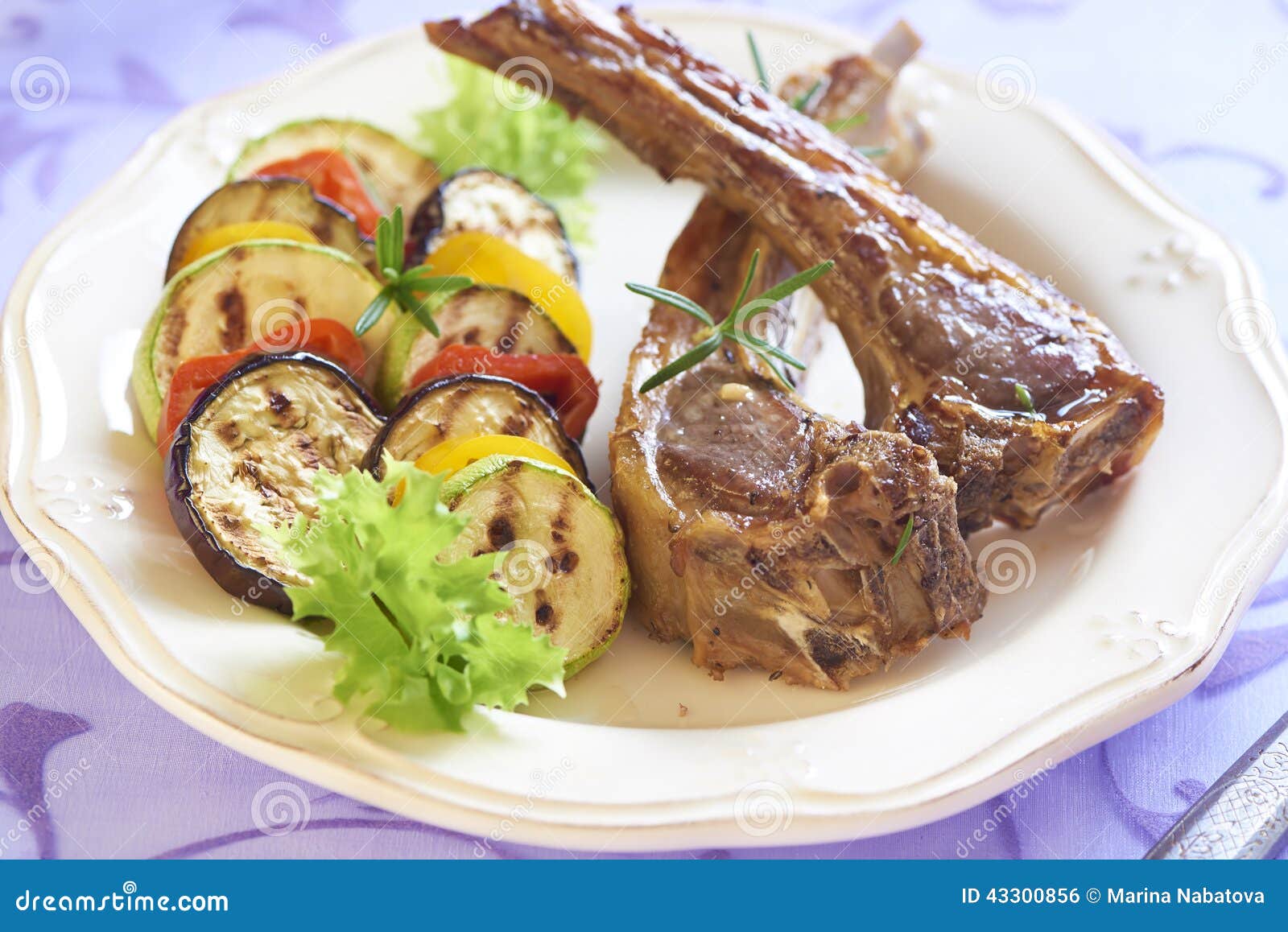 Fried Lamb with Vegetable Garnish Stock Photo - Image of aubergine ...