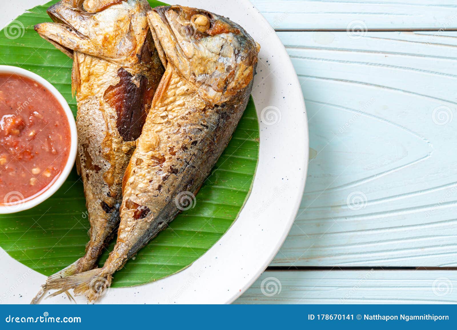 Fried Mackerel Fish with Spicy Shrimp Paste Sauce Stock Image - Image ...