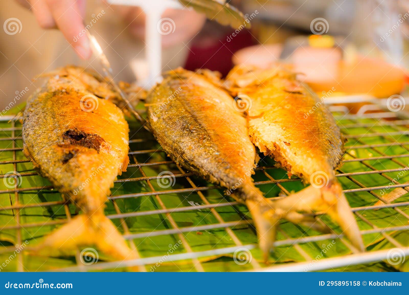 Fried Mackerel Fish on Stand Stock Photo - Image of healthy, fast ...