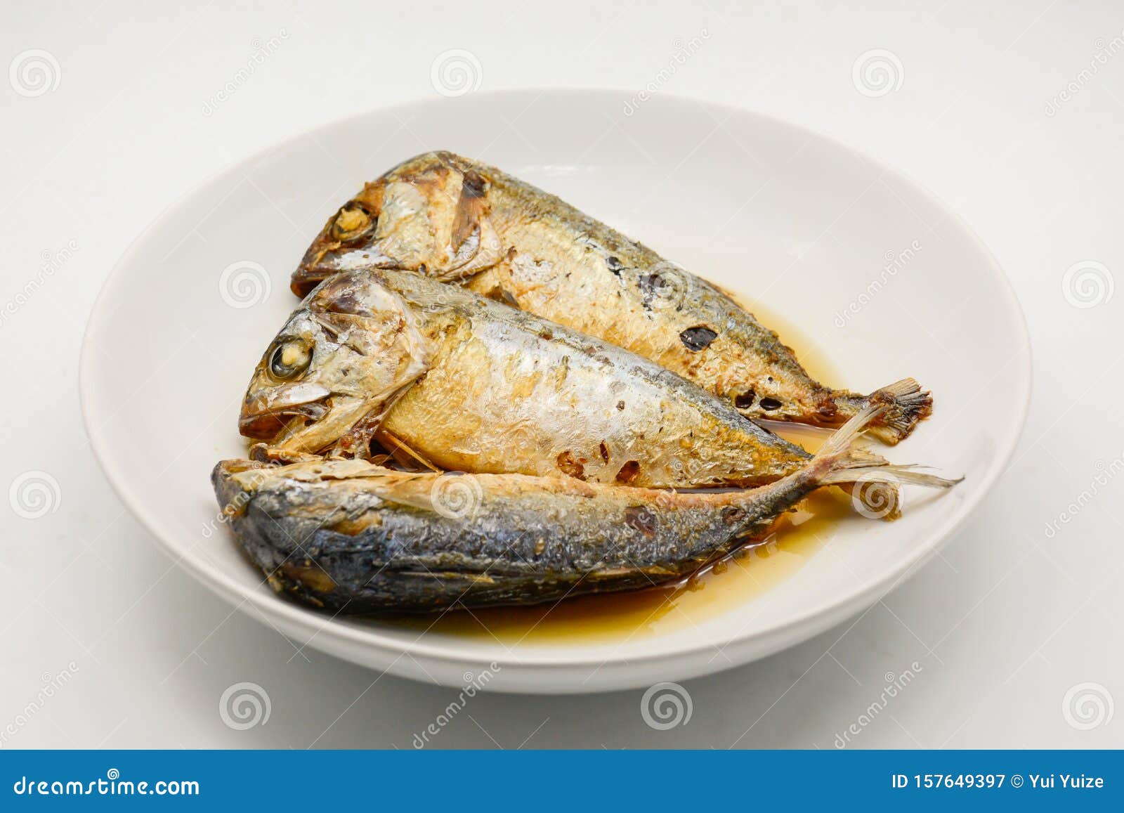Fried Mackerel on White Plate. Deep Fried Fish Stock Image - Image of ...