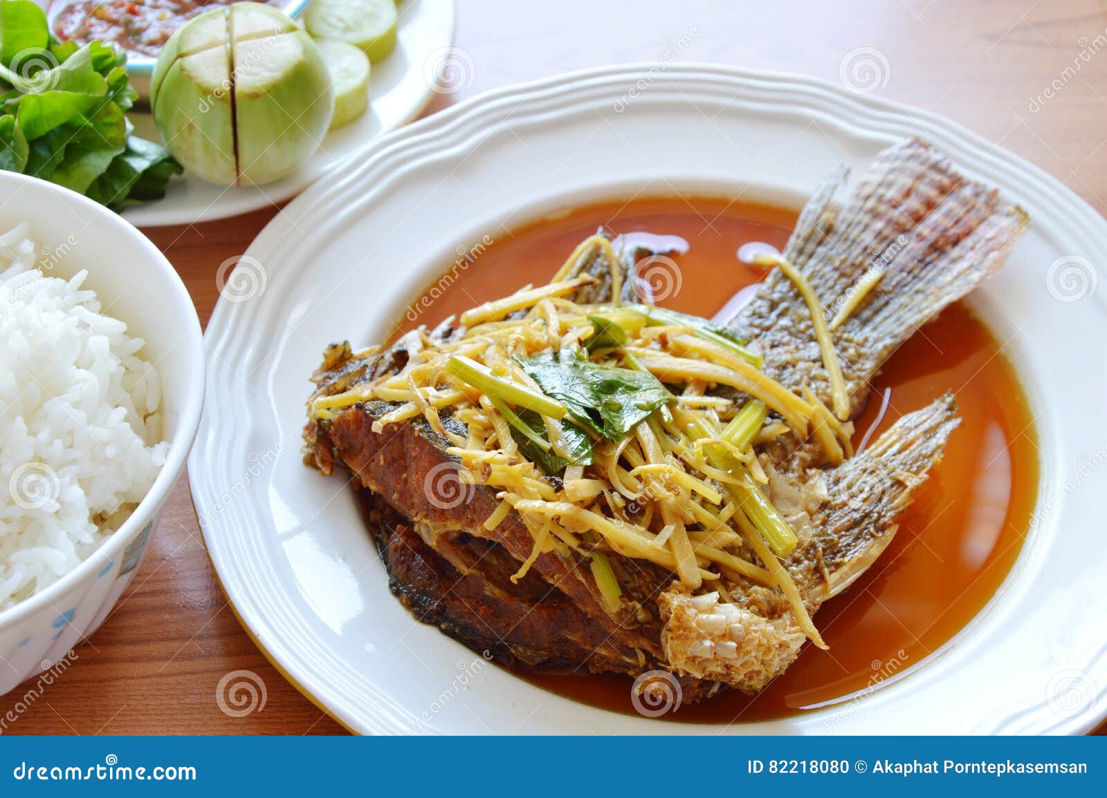 Fried Mango Fish Dressing Ginger Soy Sauce Eat with Rice and Spicy ...