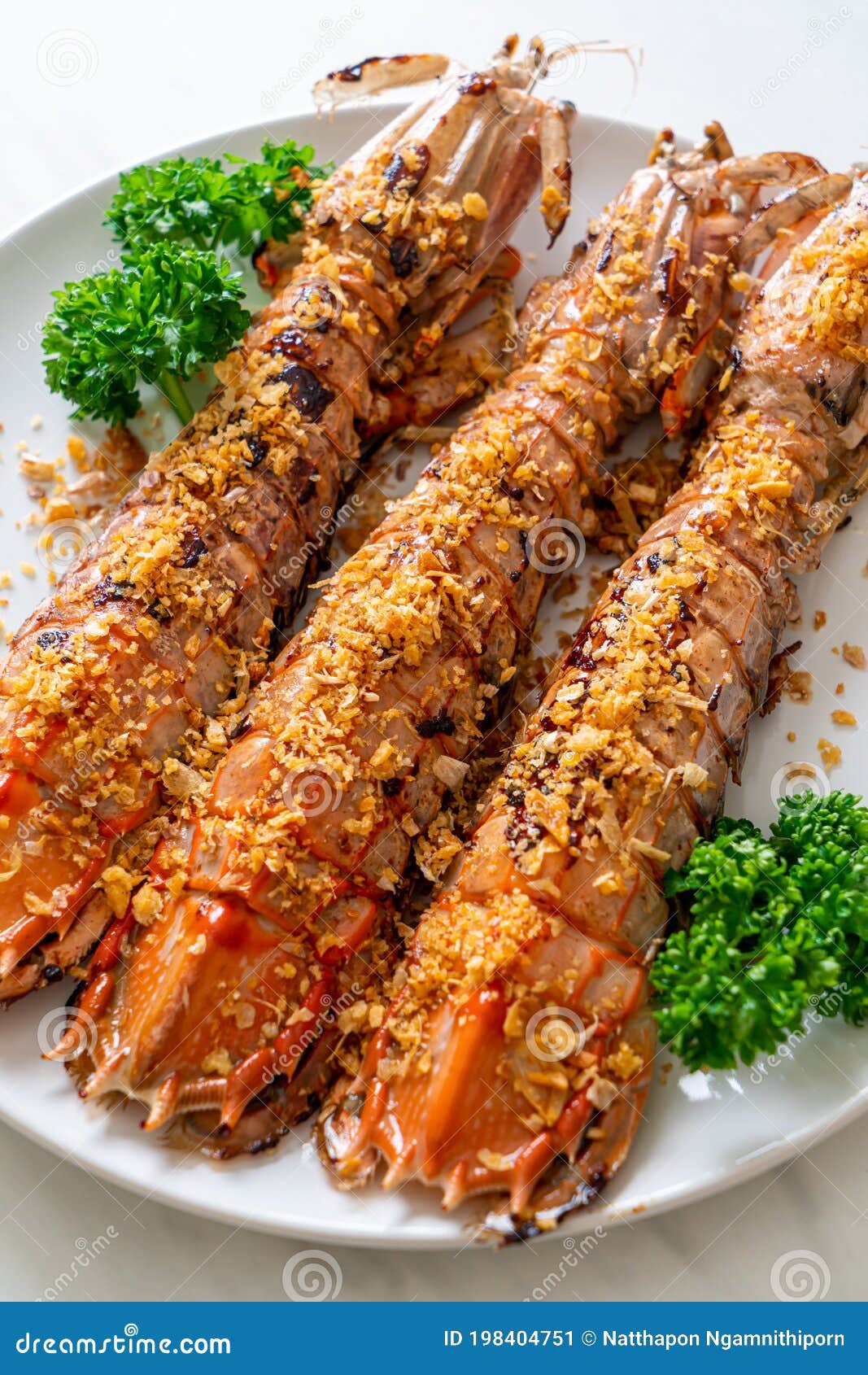 Fried Mantis Shrimp with Garlic Stock Image - Image of meat, lunch ...
