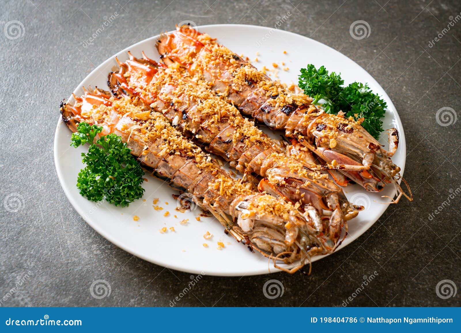 Fried Mantis Shrimp with Garlic Stock Photo - Image of cook, crayfish ...