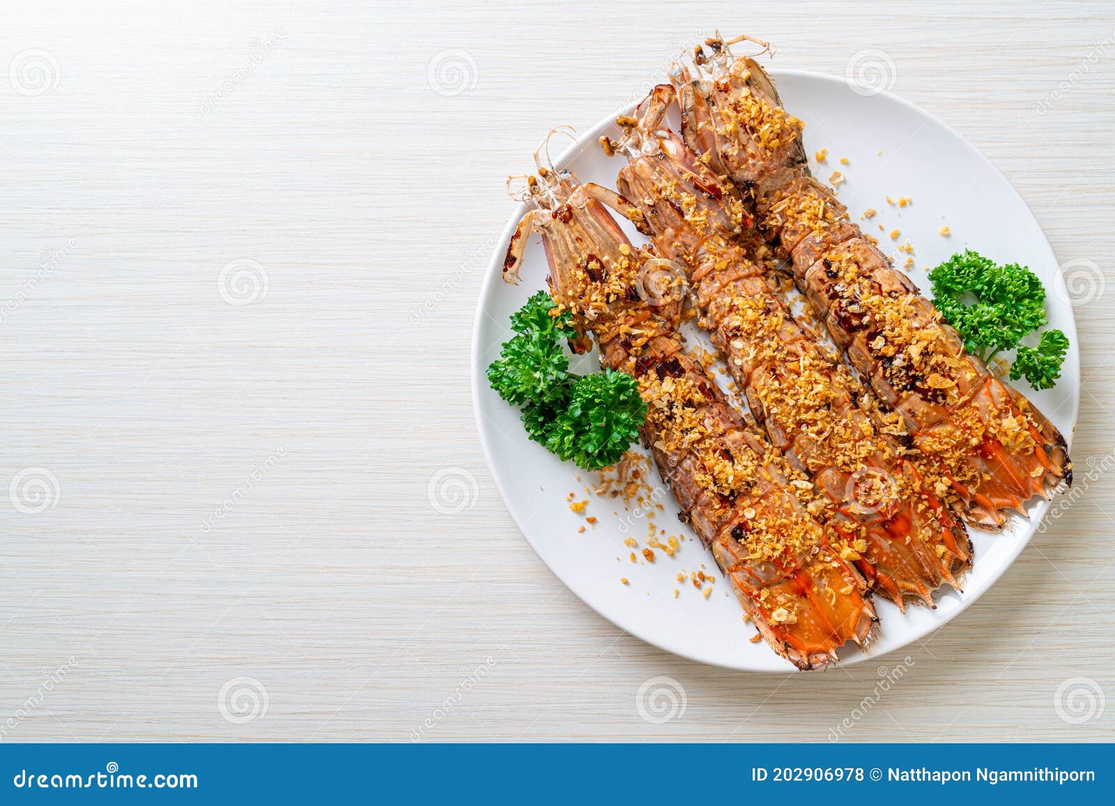 Fried Mantis Shrimp with Garlic Stock Photo - Image of gourmet, menu ...