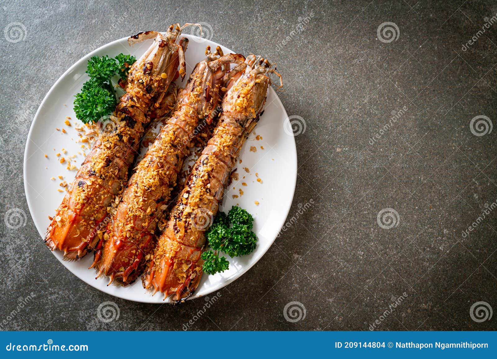 Fried Mantis Shrimp with Garlic Stock Photo - Image of plate, asian ...