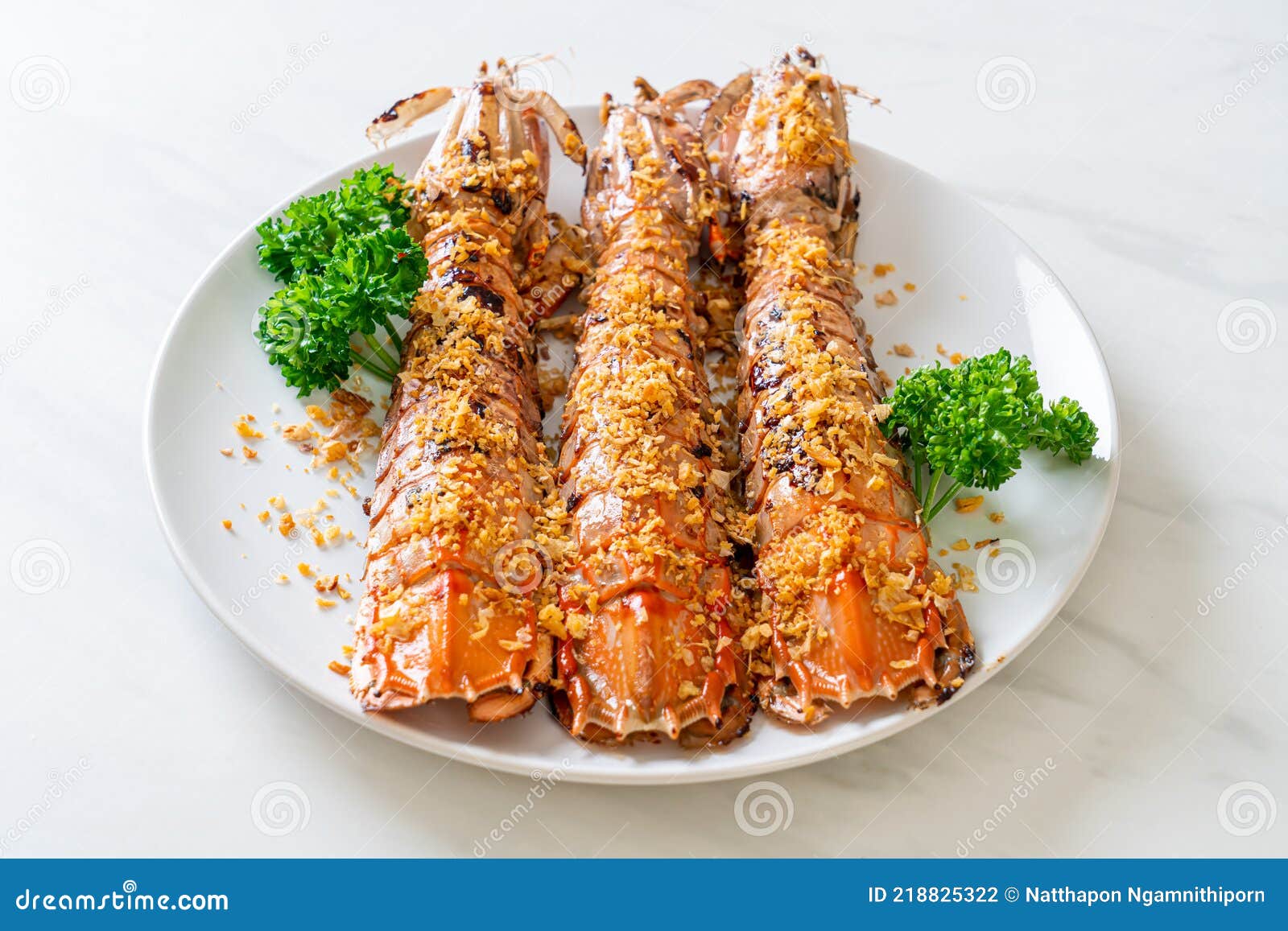 Fried Mantis Shrimp with Garlic Stock Photo - Image of ingredient ...