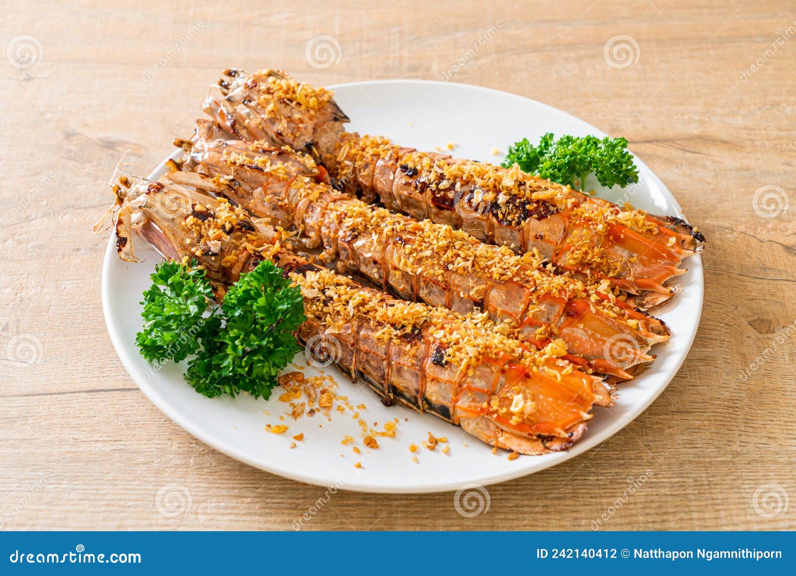 Fried Mantis Shrimp with Garlic Stock Photo - Image of plate, fried ...