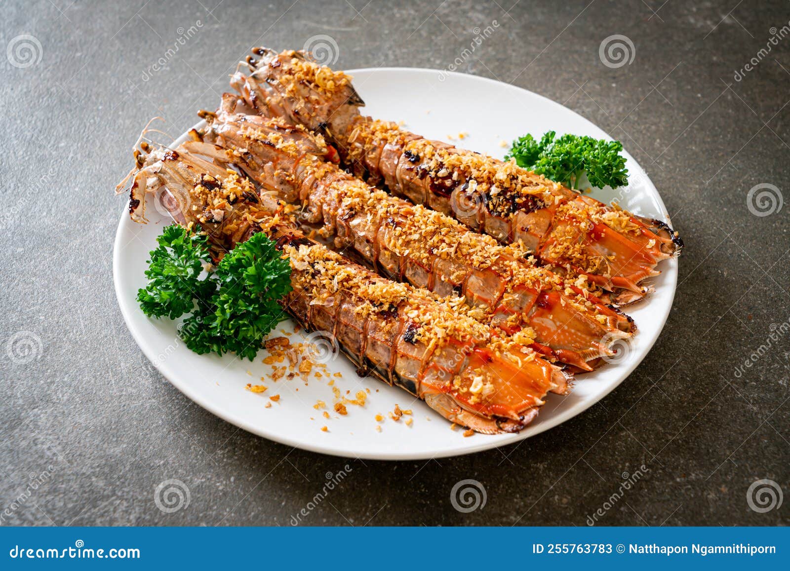 Fried Mantis Shrimp with Garlic Stock Image - Image of diet, gourmet ...