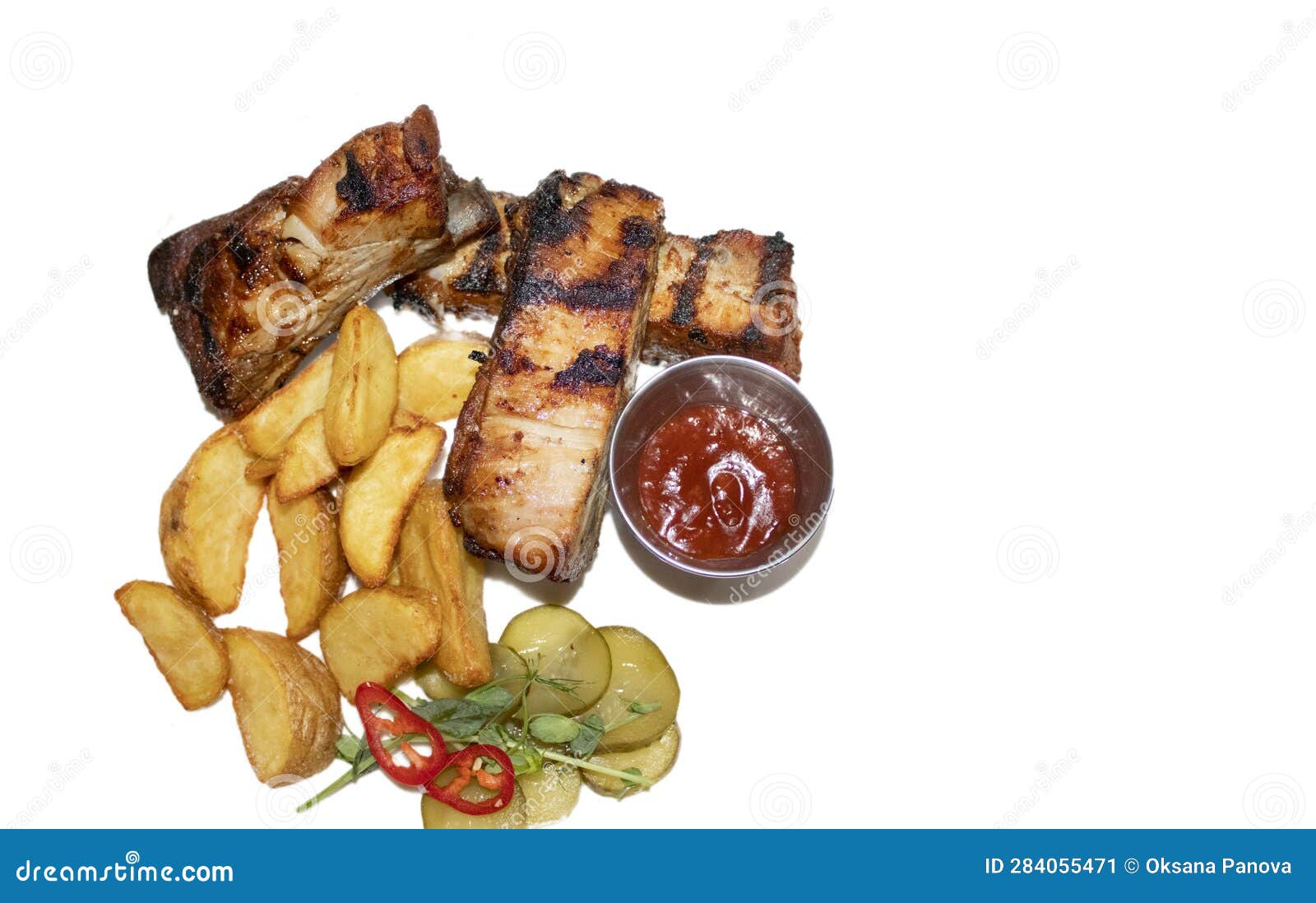 Fried and Marinated Ribs on a White Plate with Copy Space. Fried Ribs ...