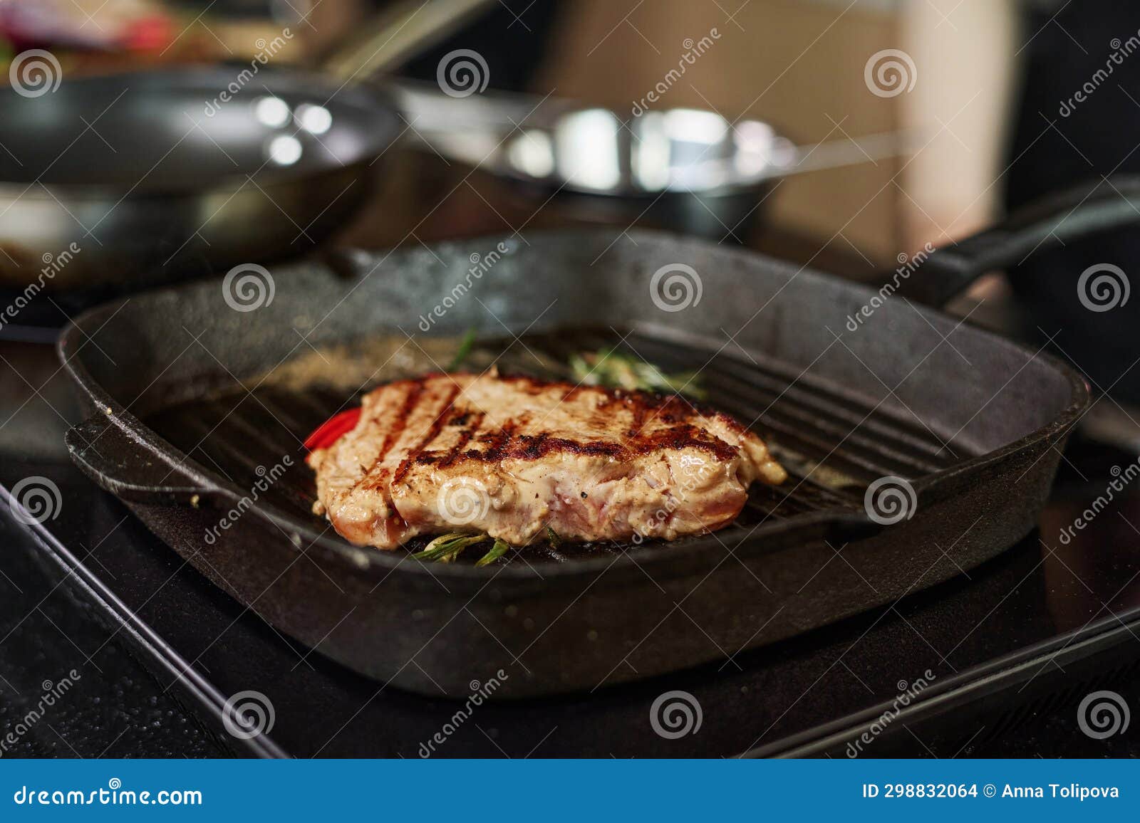 Fried Meat in Pan stock photo. Image of condiment, juicy - 298832064