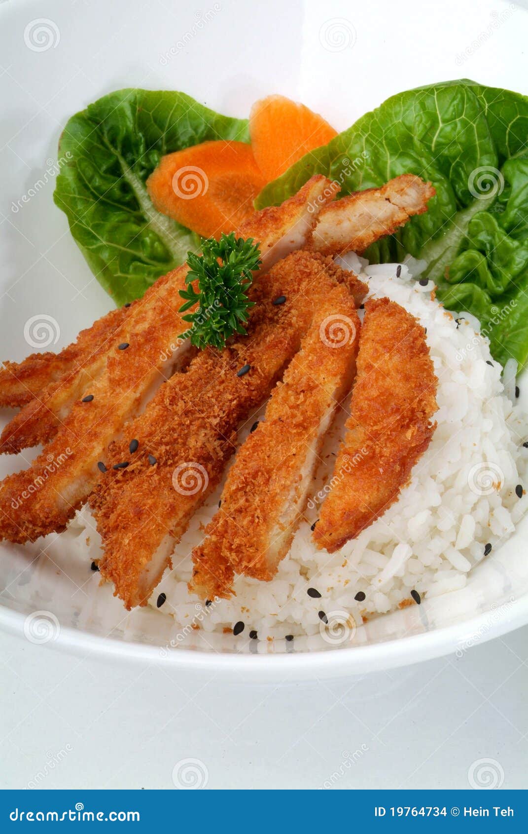 Fried meat with rice stock photo. Image of green, food - 19764734
