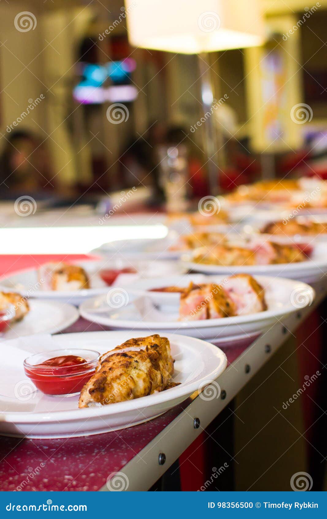 Fried Meat Rolls in a White Plate on a Bar Rack Stock Photo - Image of ...
