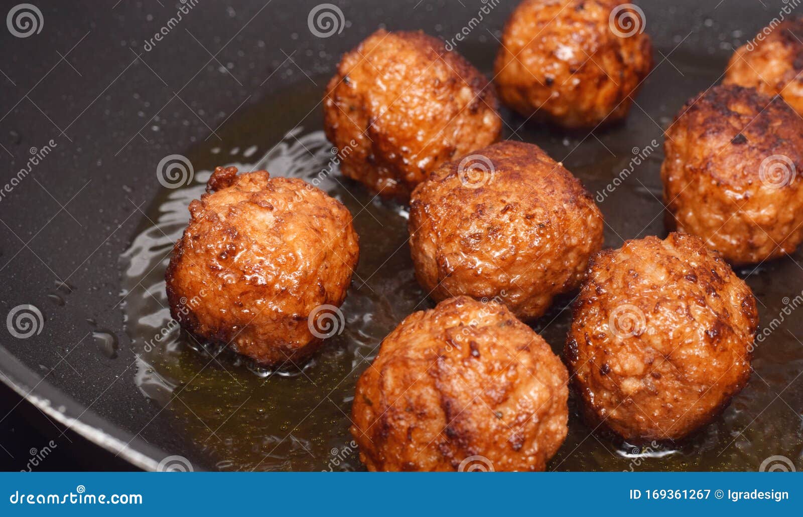 Fried Meatball Cooking in Fat Stock Image - Image of fresh, meal: 169361267