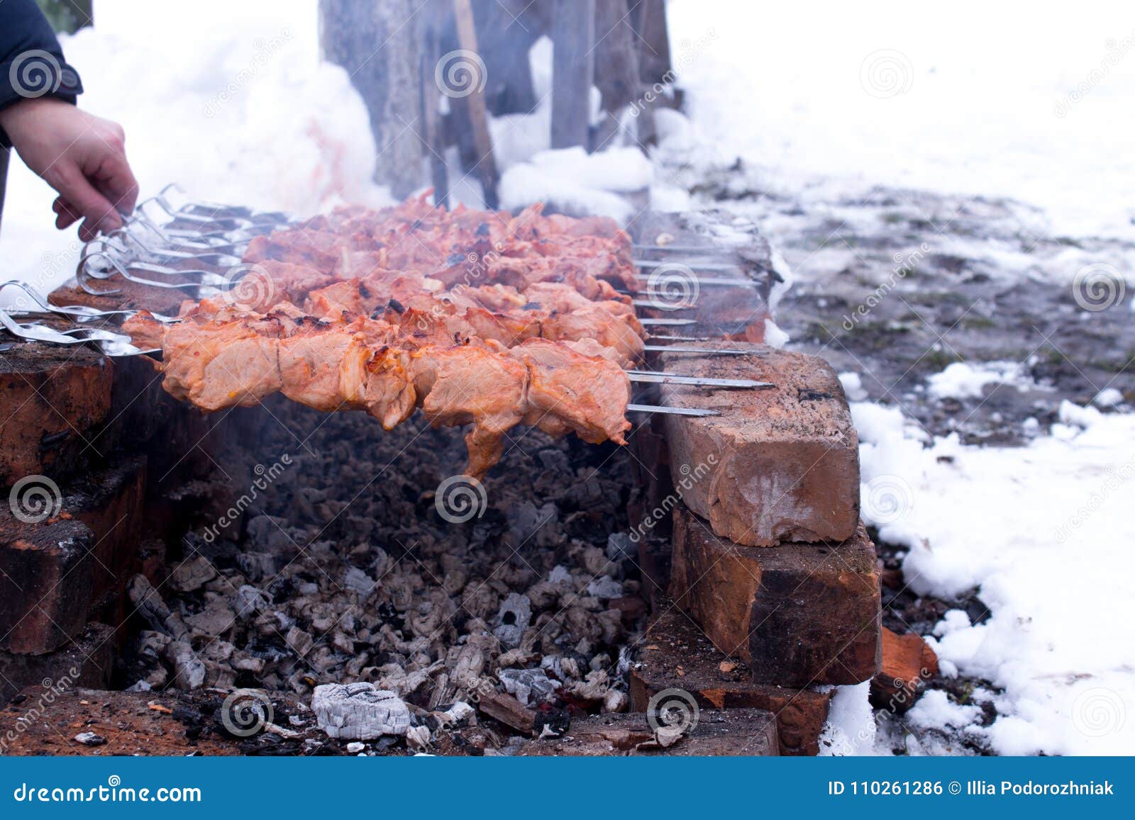 Fried meet on a fire stock photo. Image of beverage - 110261286