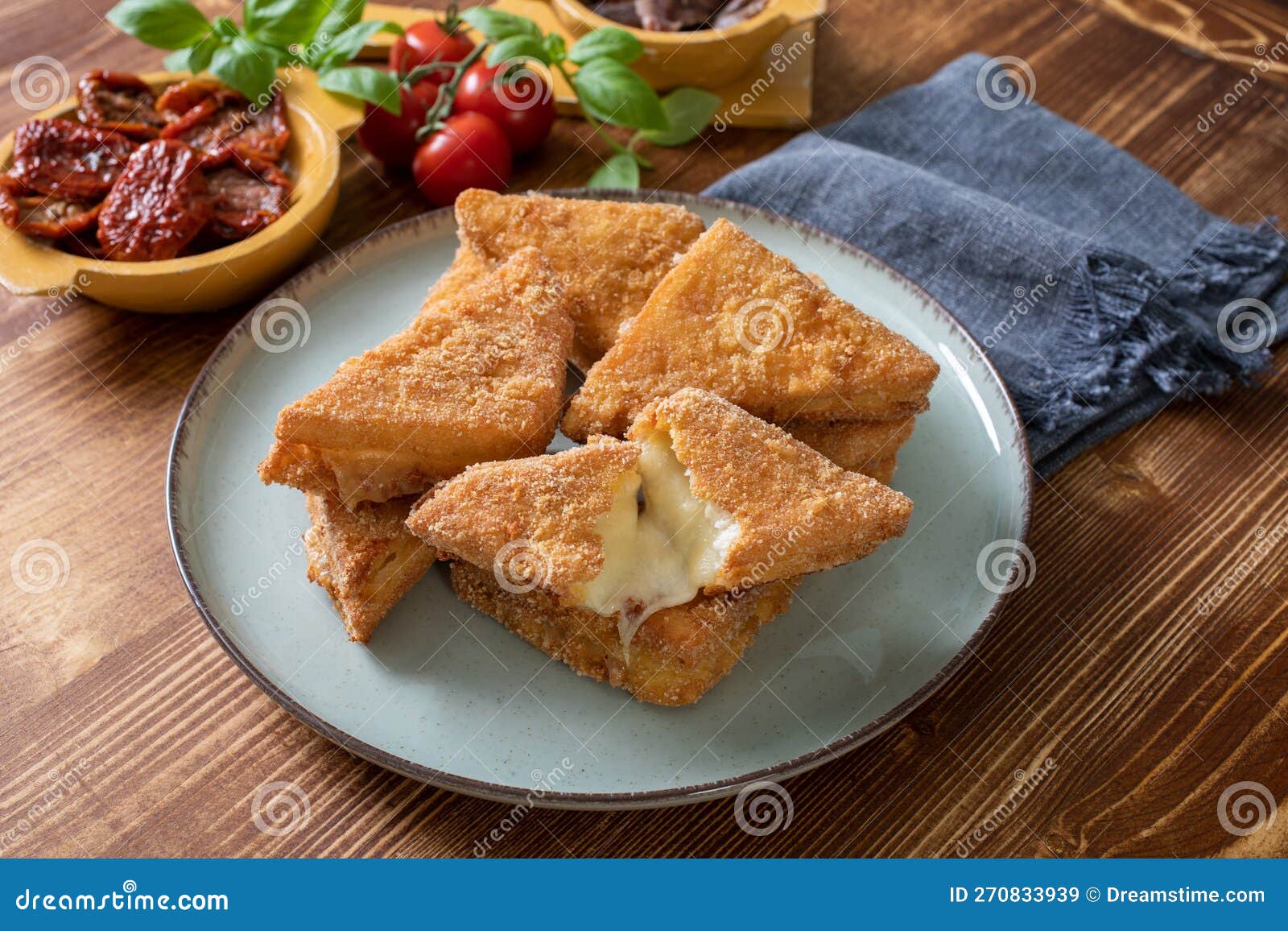 Fried mozzarella cheese stock image. Image of fried - 270833939