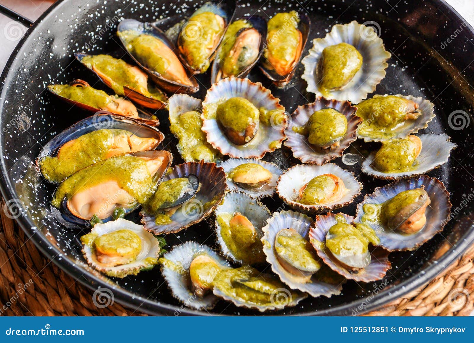 Fried Mussels in a Pan Close Up Stock Image - Image of mussel, celery ...