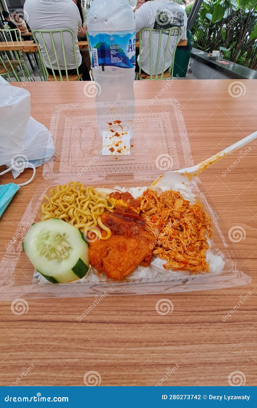 Fried Noodle in Plastic Bag on Wooden Table. Stock Photo - Image of ...