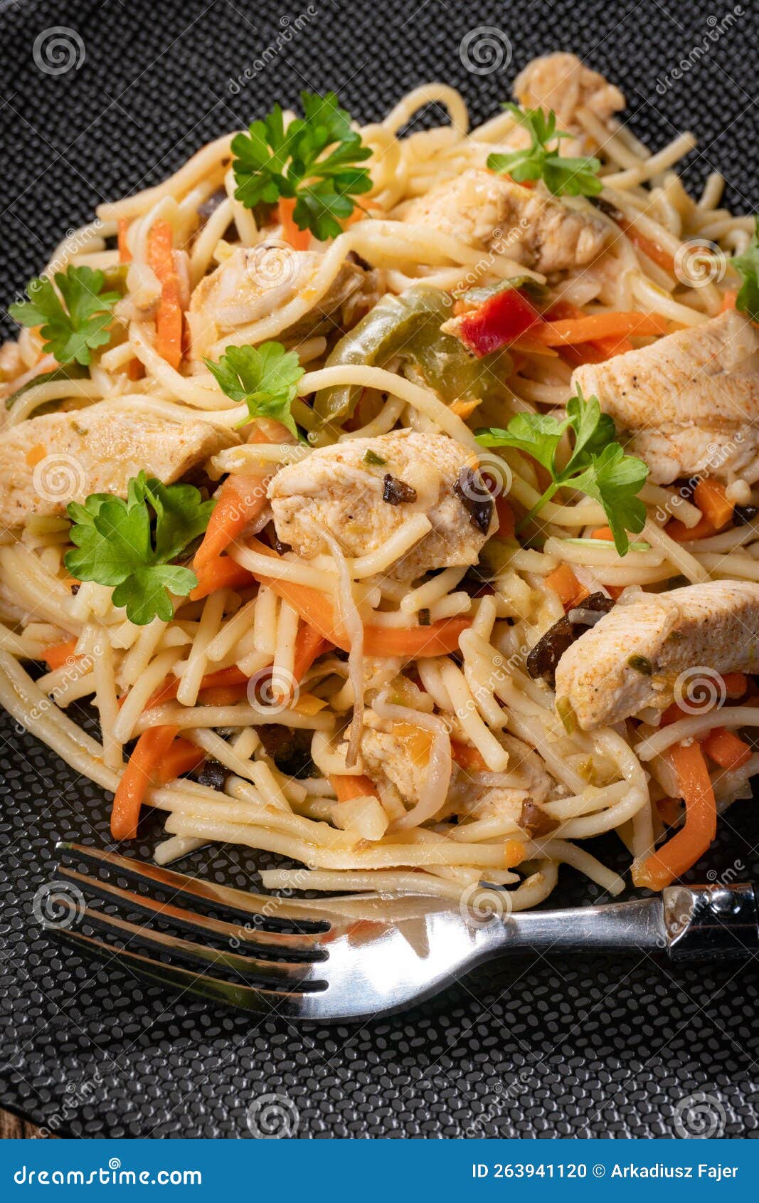 Fried Noodles with Chicken and Vegetables Stock Photo - Image of ...