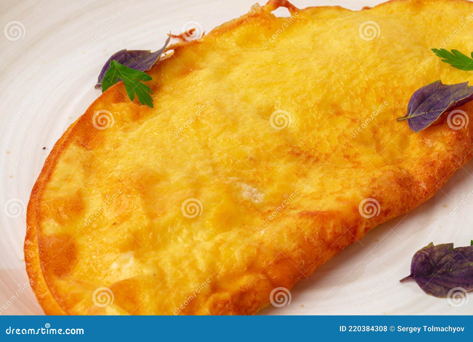 Fried Omlet on Plate Isolated on White Stock Photo - Image of diet ...