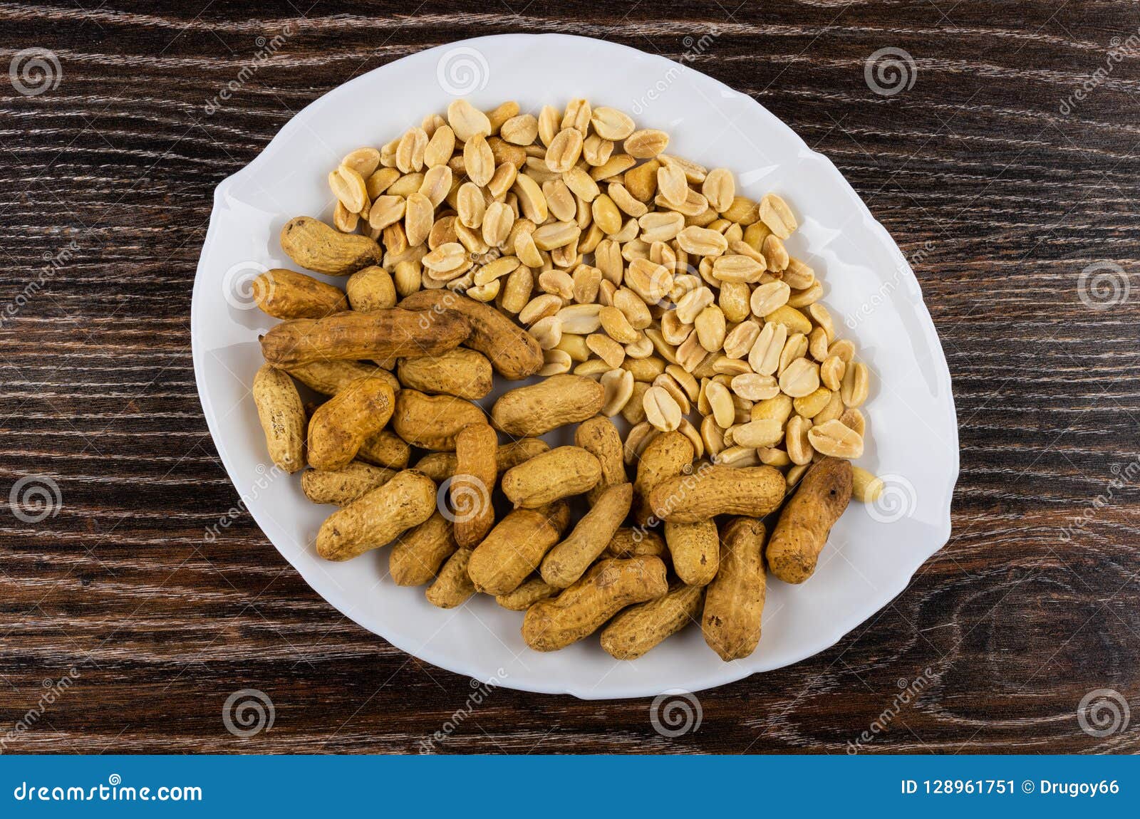 Fried Peanuts in Shell and Peeled Peanuts in White Dish Stock Image ...