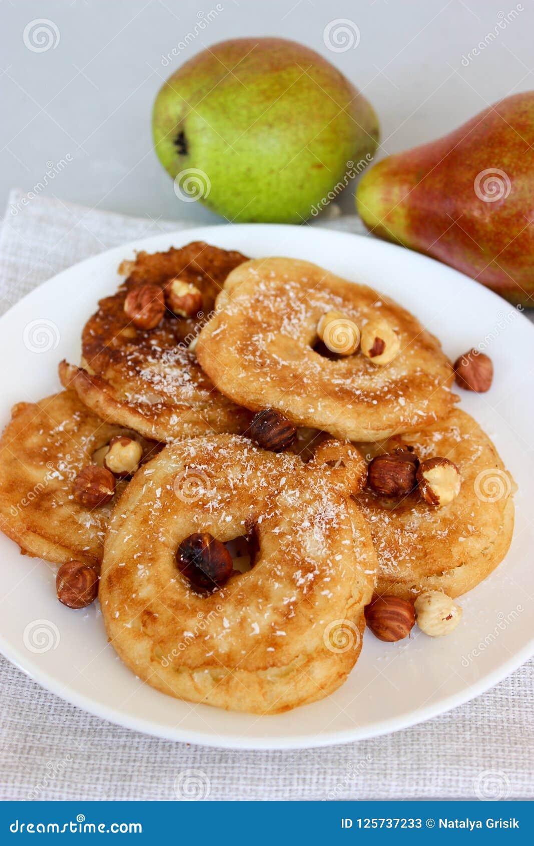 Fried pear donuts stock image. Image of hazelnut, cream - 125737233
