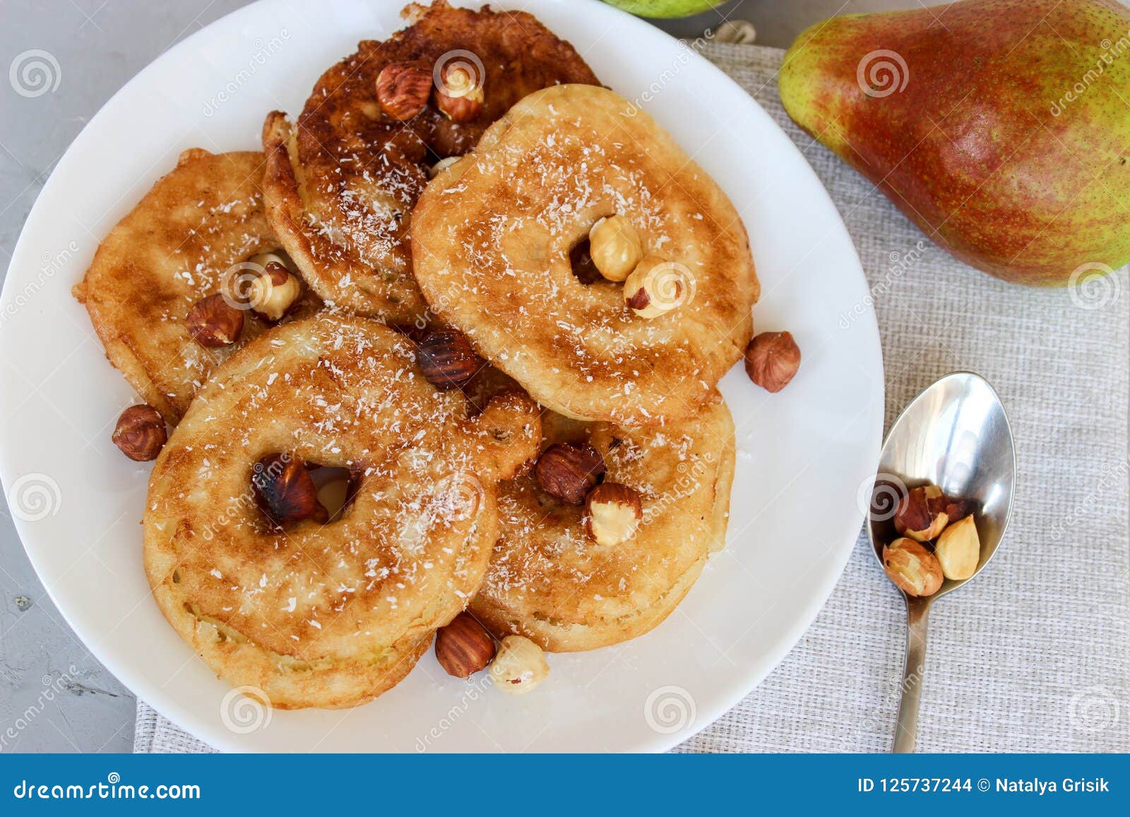 Fried pear donuts stock photo. Image of dough, combination - 125737244