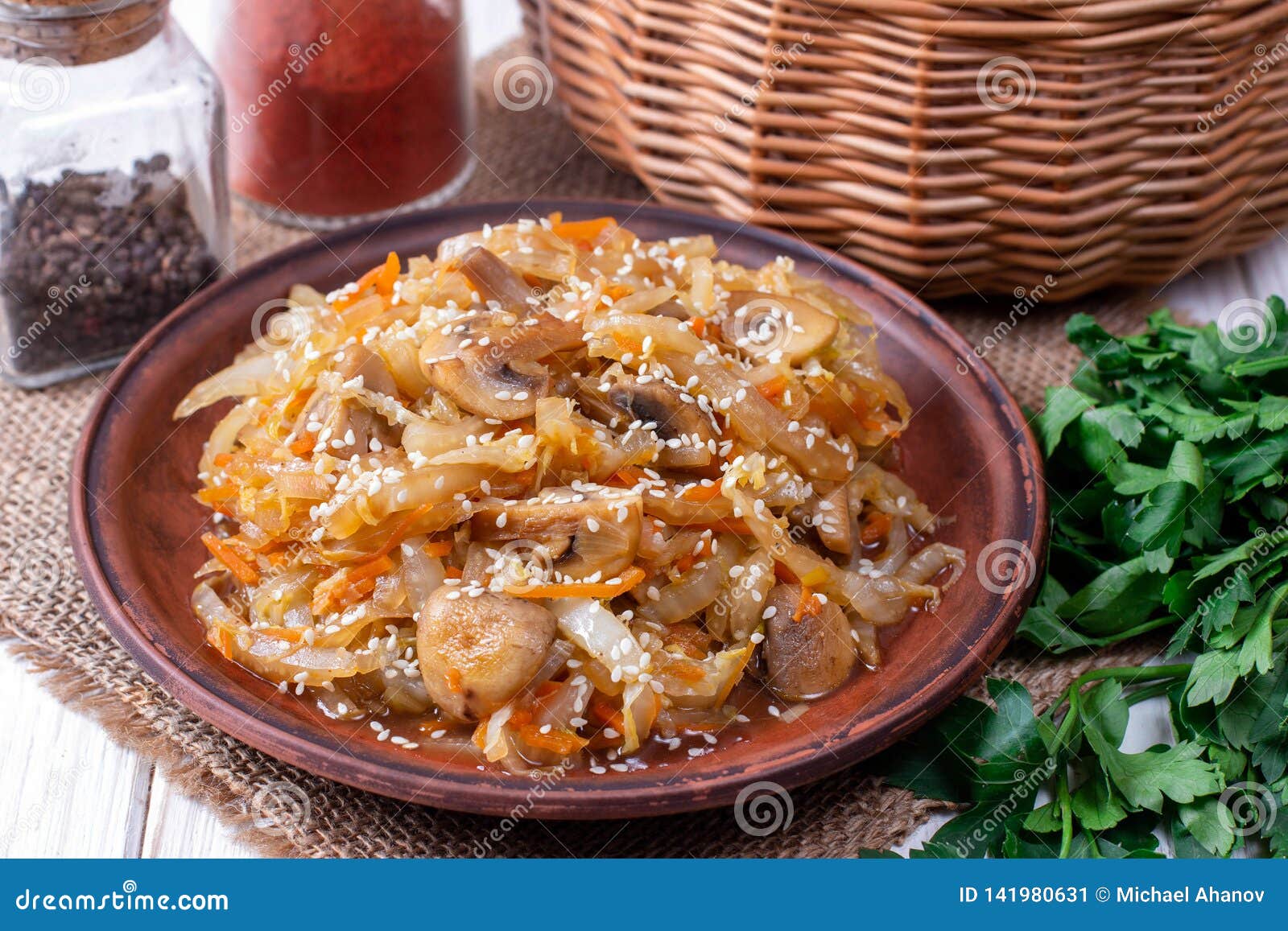 Fried Peking Cabbage with Vegetables and Sesame Stock Image - Image of ...