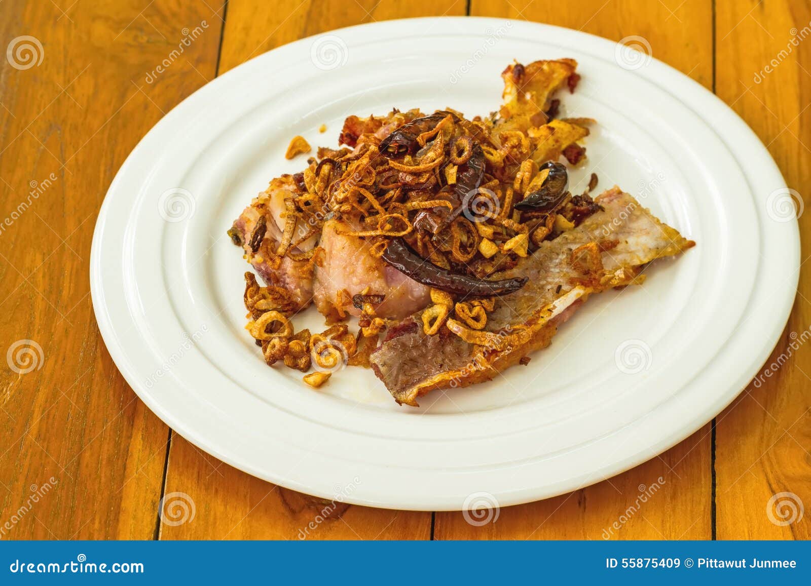 Fried Pickled Fish Food in White Dish Stock Image - Image of piece ...