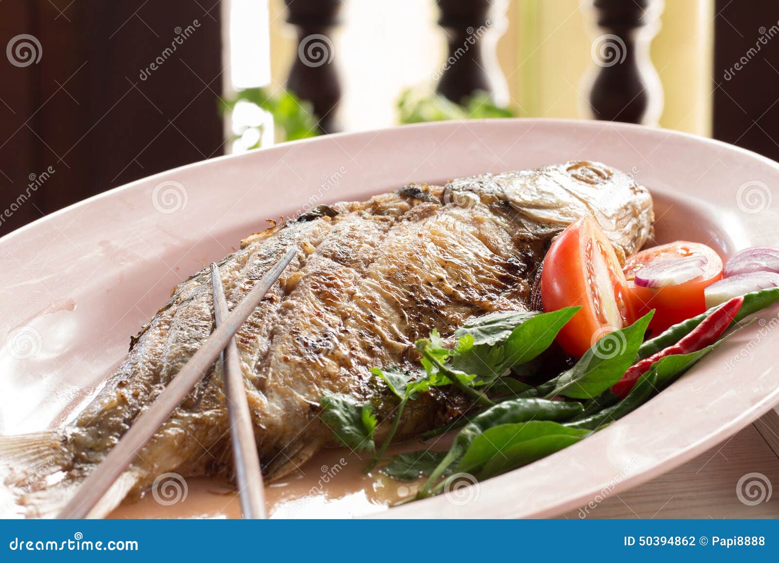 Fried Pickled Fish , Tomato and Chili Stock Photo - Image of fried ...