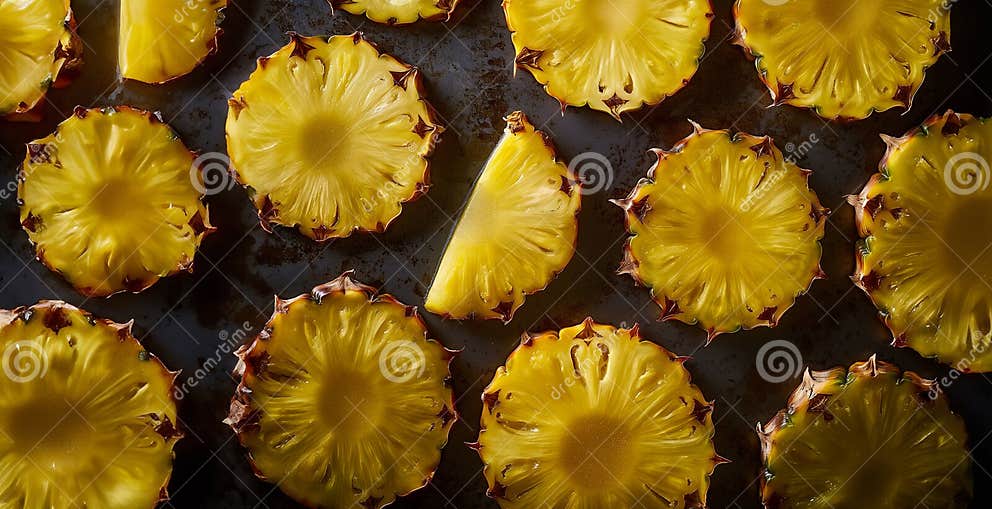 Fried Pineapple Texture Close Up Slices Banner Stock Illustration ...
